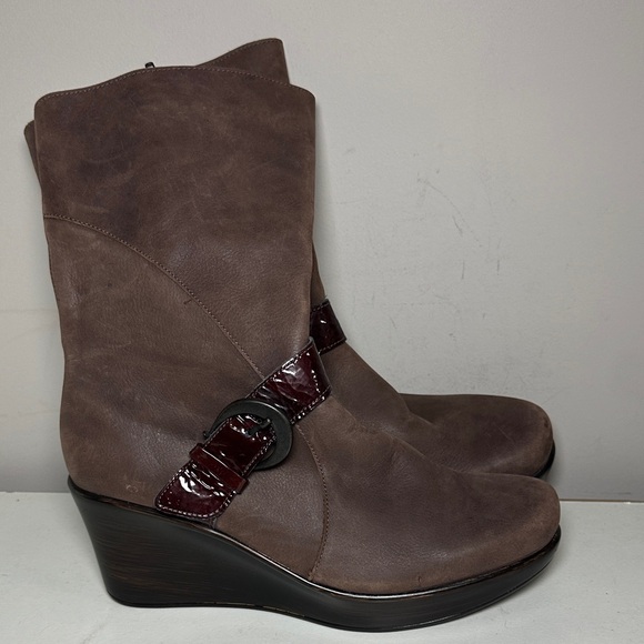 Naot | Shoes | Naot Brown Wedge Boots With Burgundy Buckle Strap 8 Tall ...